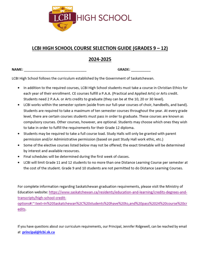 2024-2025 Course Selection Guide 1 | PDF