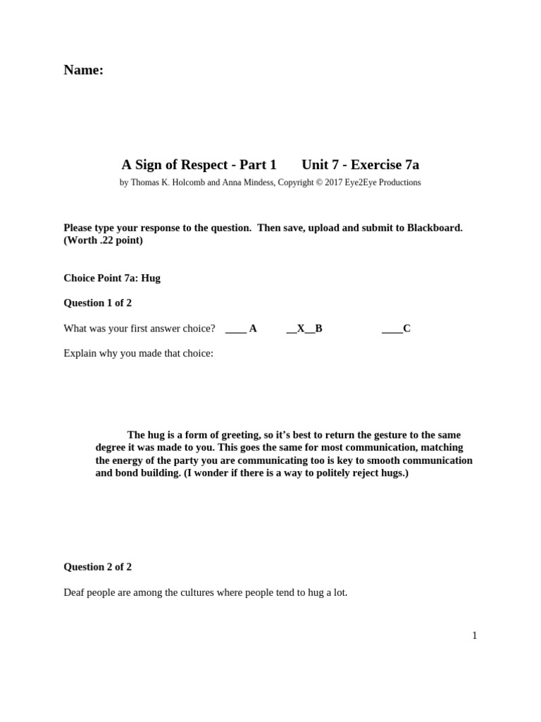 A Sign of Respect Part 1 - Unit 7 EXERCISE 7 | PDF