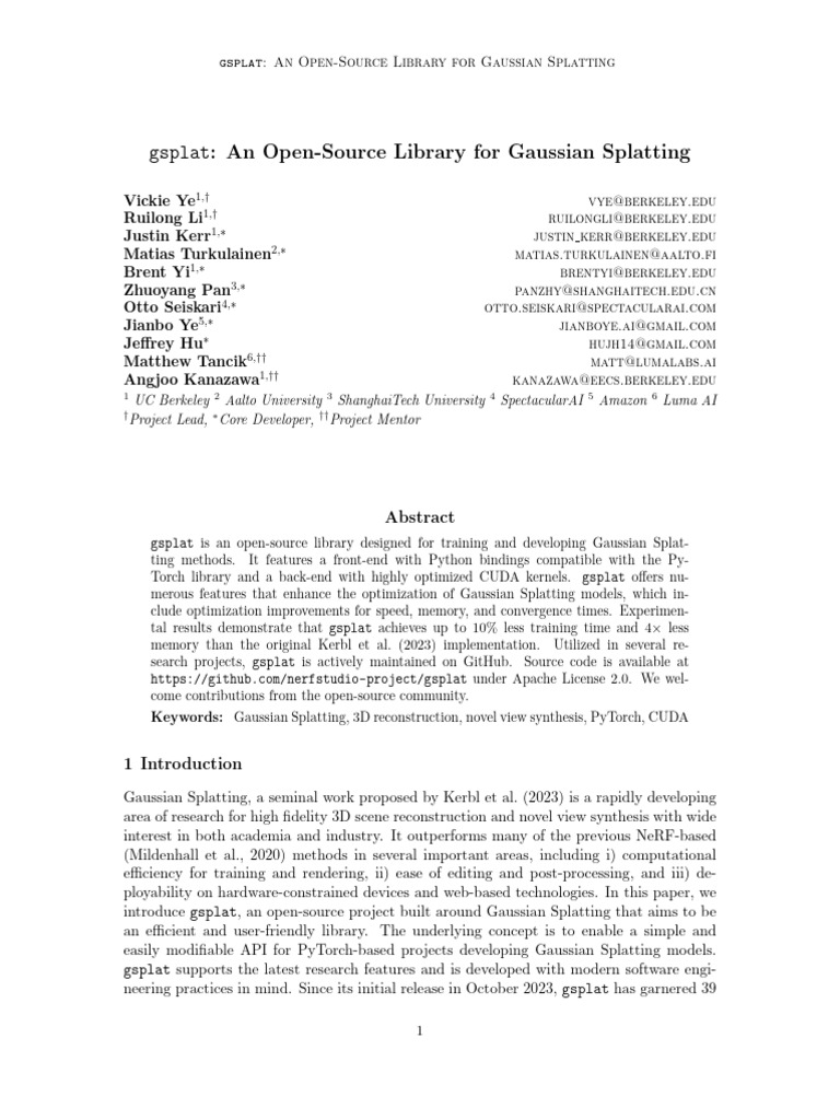 Gsplat - An Open-Source Library For Gaussian Splatting | PDF | Rendering (Computer Graphics) | 2 ...