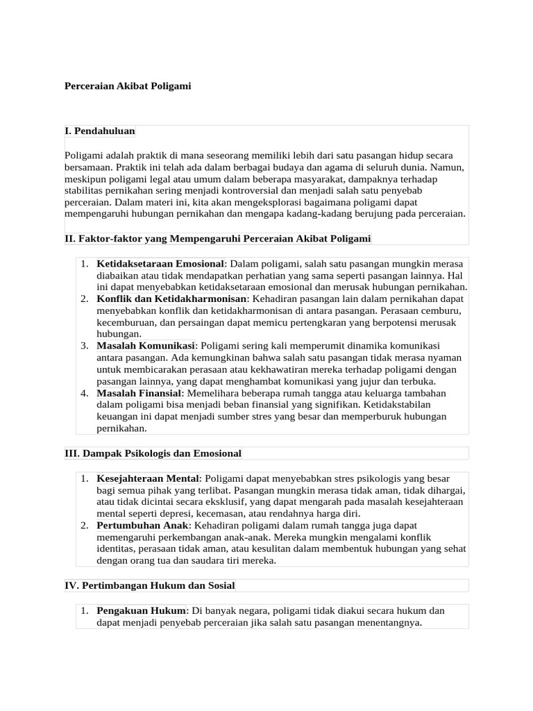 Perceraian Akibat Poligami | PDF