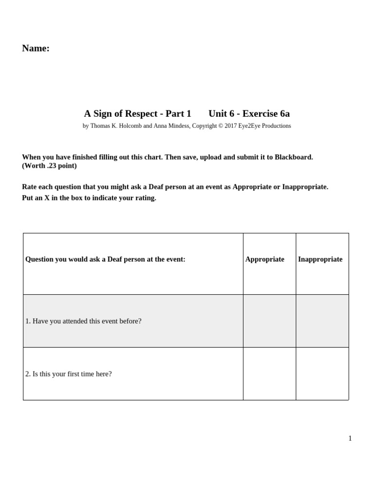 A Sign of Respect Part 1 - Unit 6 EXERCISE 6 | PDF