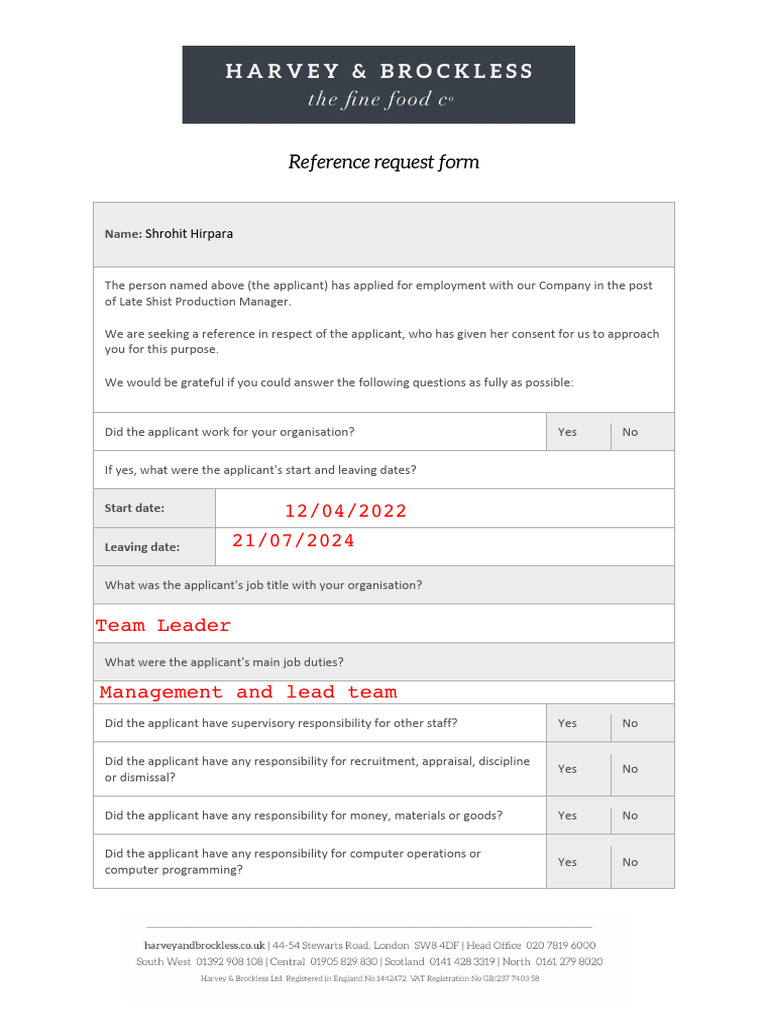 Reference Request Form 1 | PDF