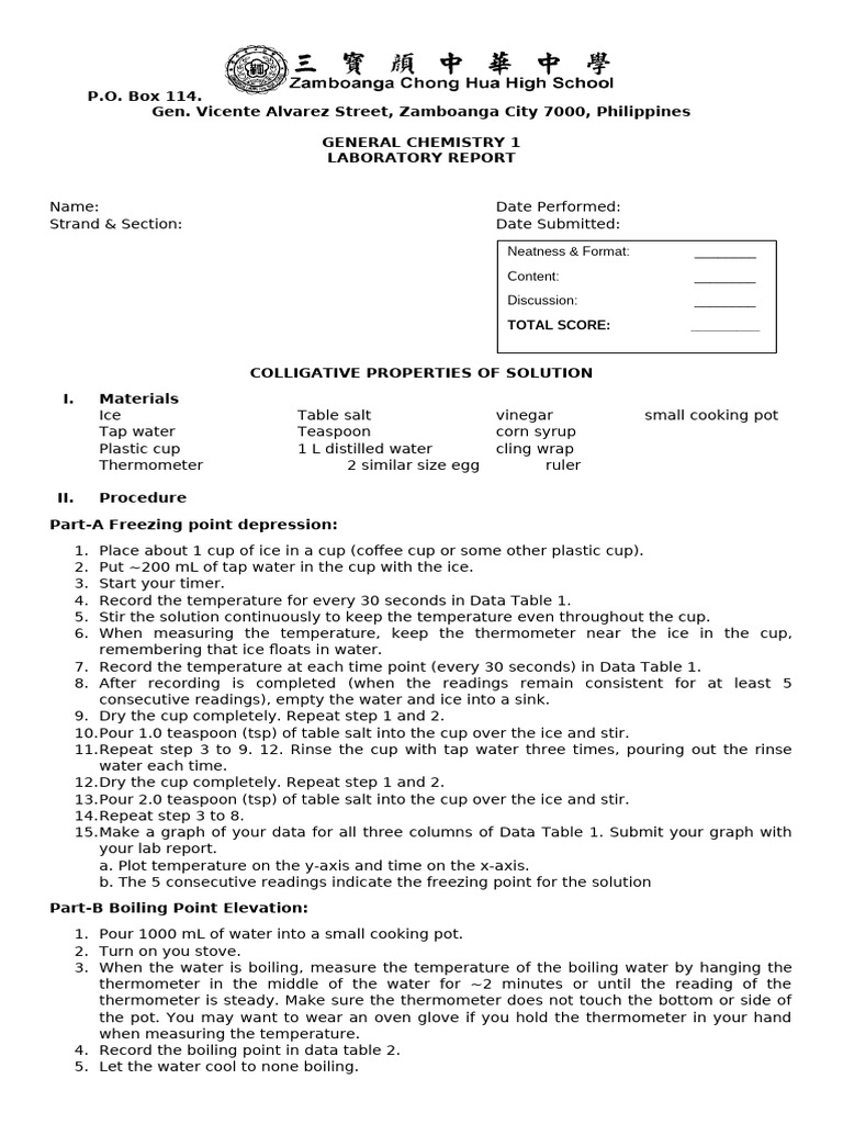 Gen Chem Lab Colligative Properties | PDF