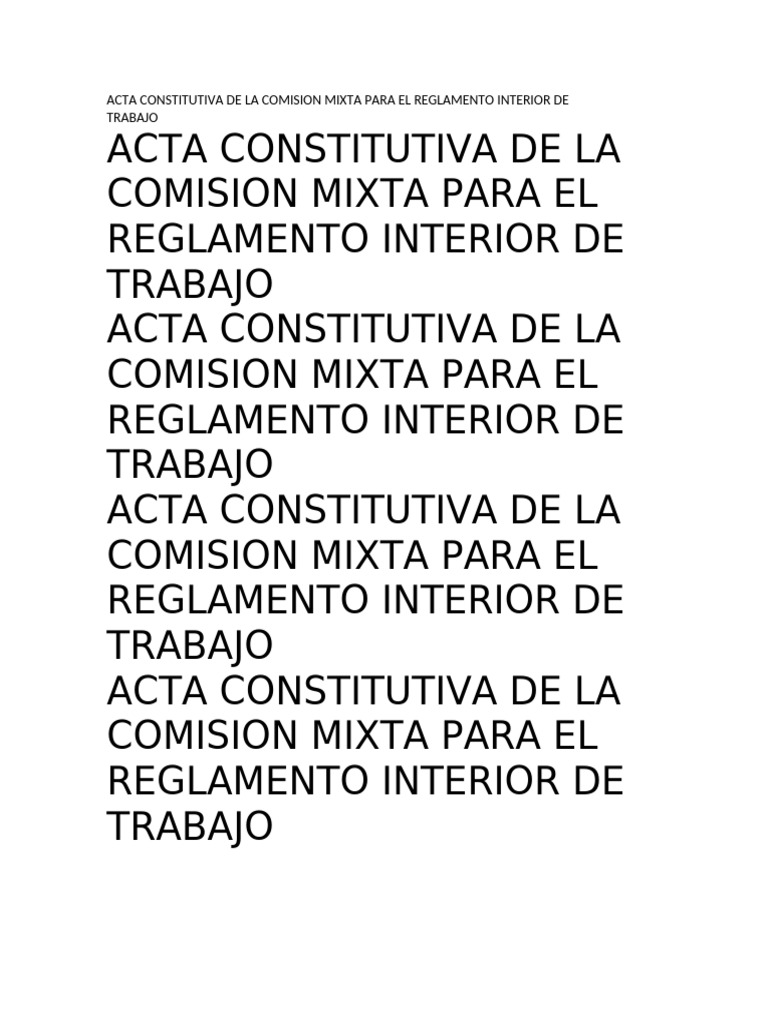 Acta Constitutiva de La Comision Mixta para El Reglamento Interior ...