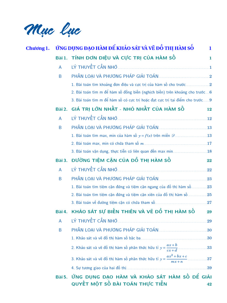 Bai Tap Ung Dung Dao Ham de Khao Sat Va Ve Do Thi Ham So Toan 12 Chuong Trinh Moi 2 | PDF