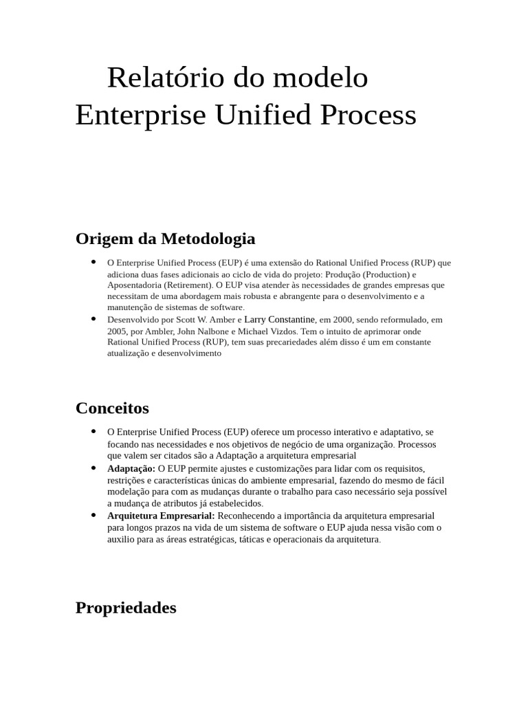 Relatório Do Modelo Enterprise Unified Process | PDF