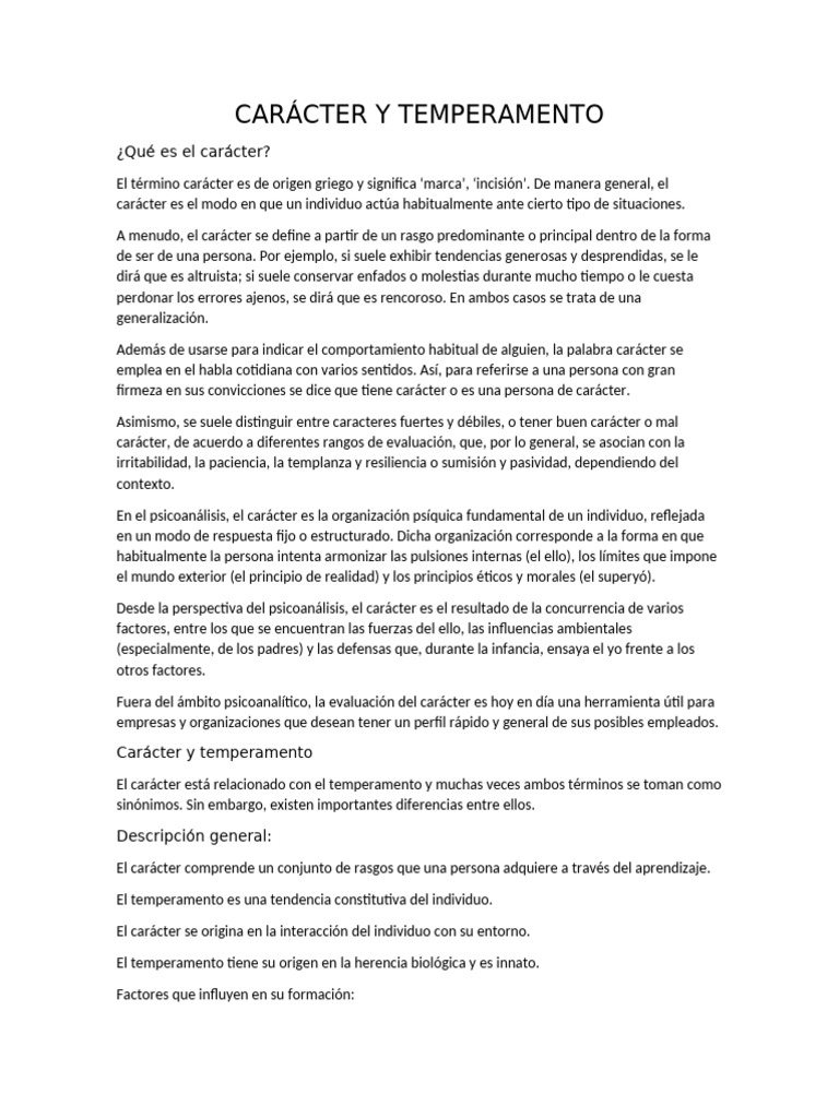 Carácter y Temperamento | PDF