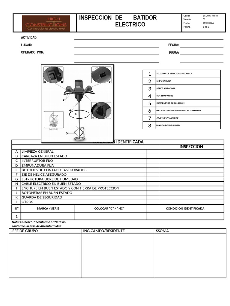 Check List de Batidora | PDF