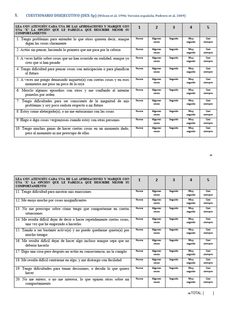 Cuestionario Disejecutivo DEX-Sp | PDF