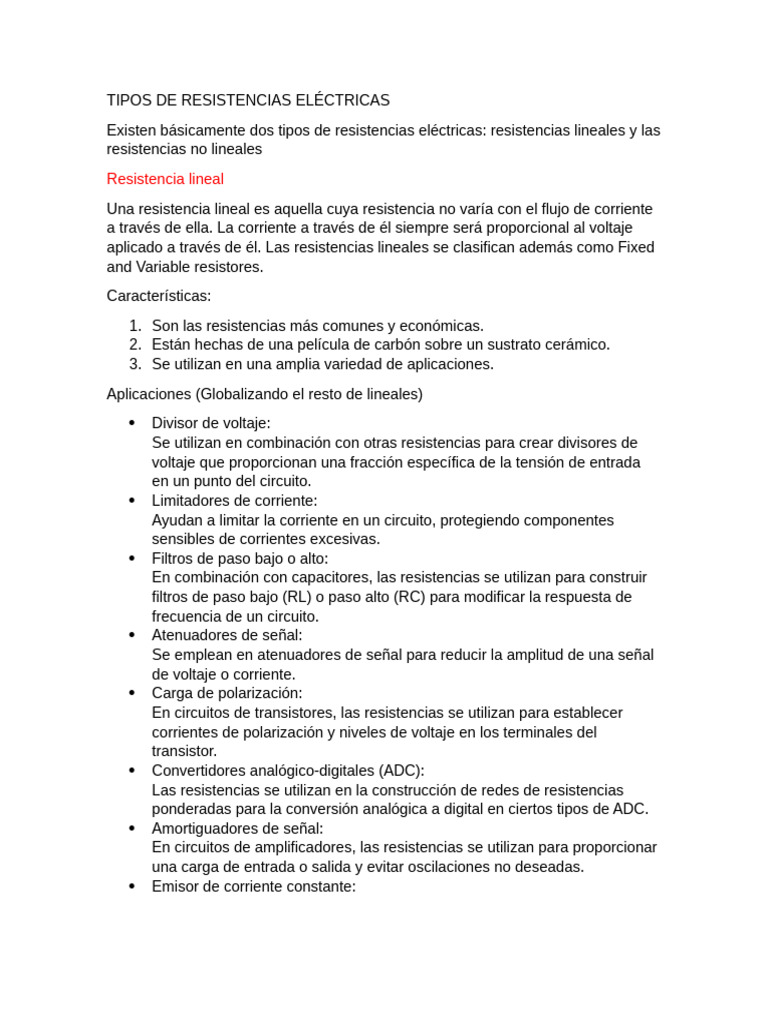 Tipos de Resistencias Eléctricas | PDF