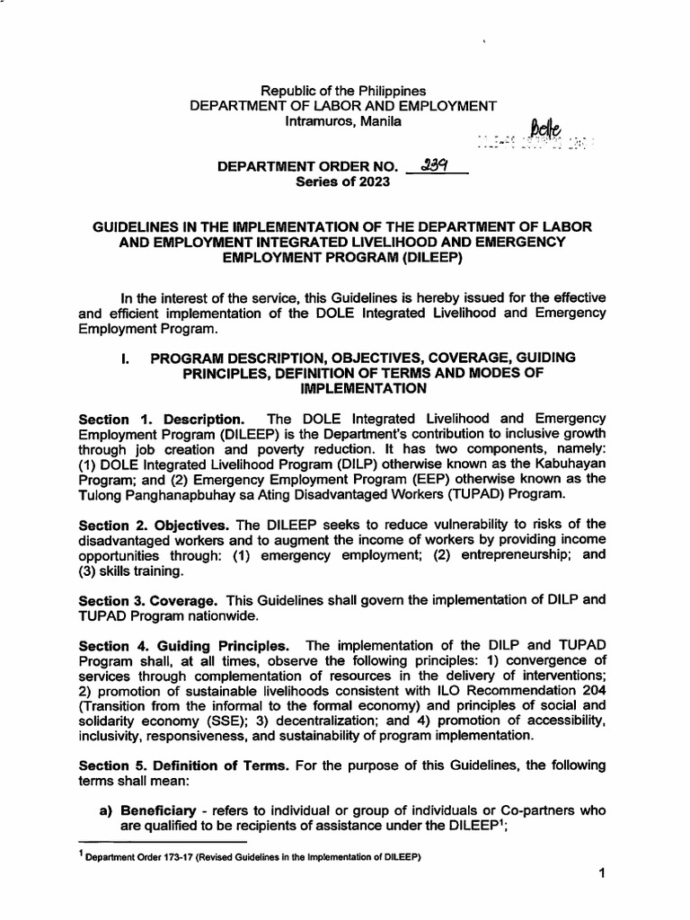 DO 239-23 Guidelines in The Implementation of The DOLE Integrated ...