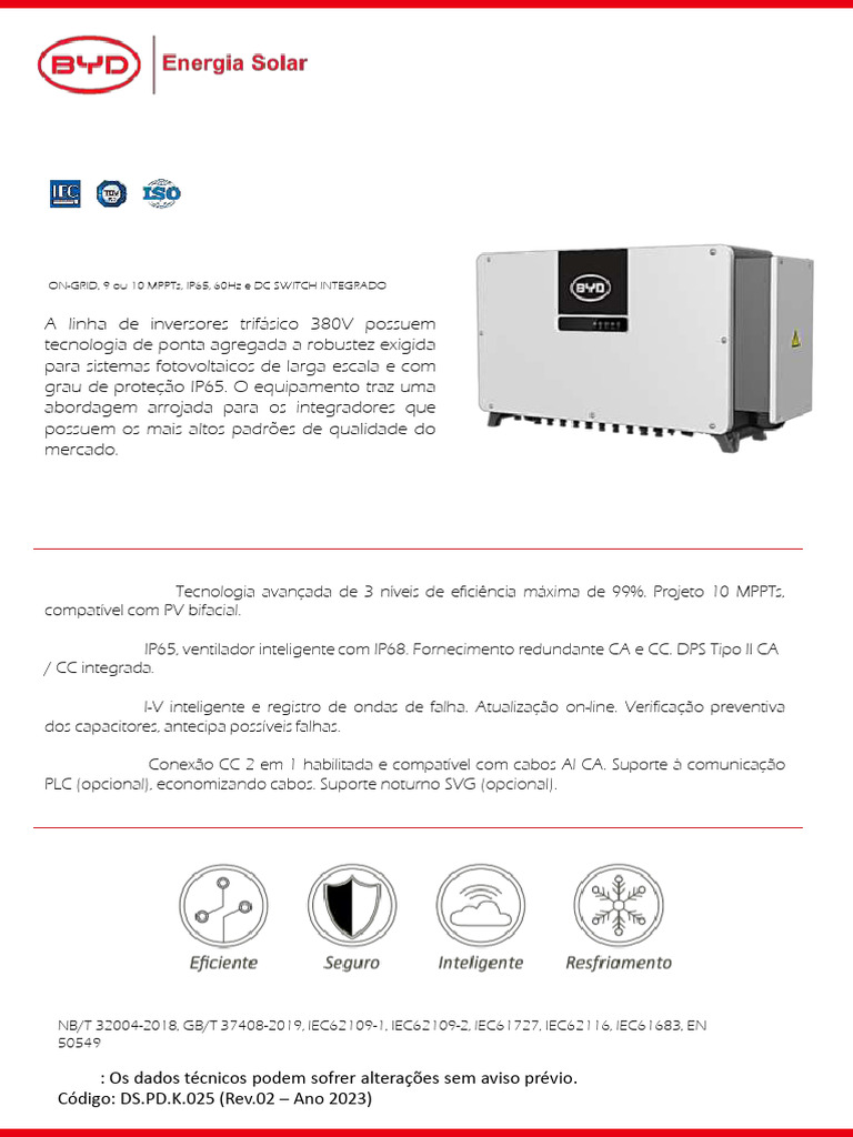 BYD-K 75kW A 125kW TRIFÁSICO 380V: Alta Eficiência | PDF