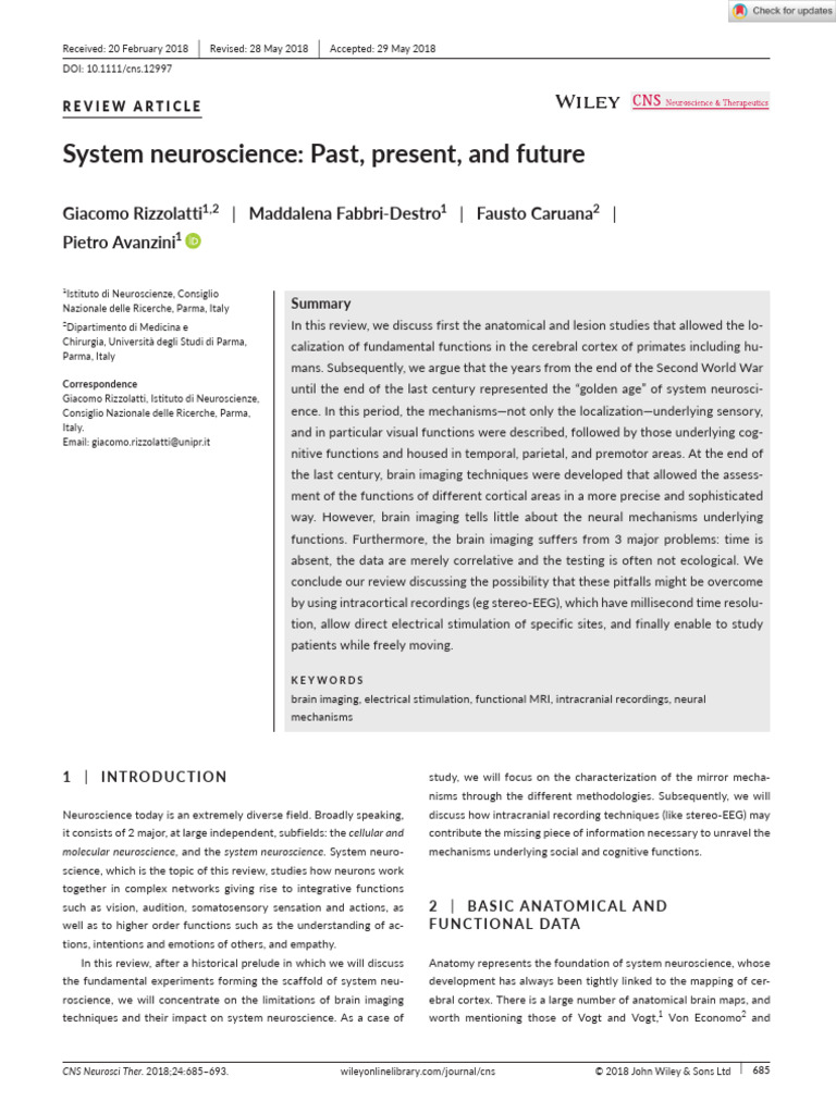 System neuroscience Past, present, and future | PDF