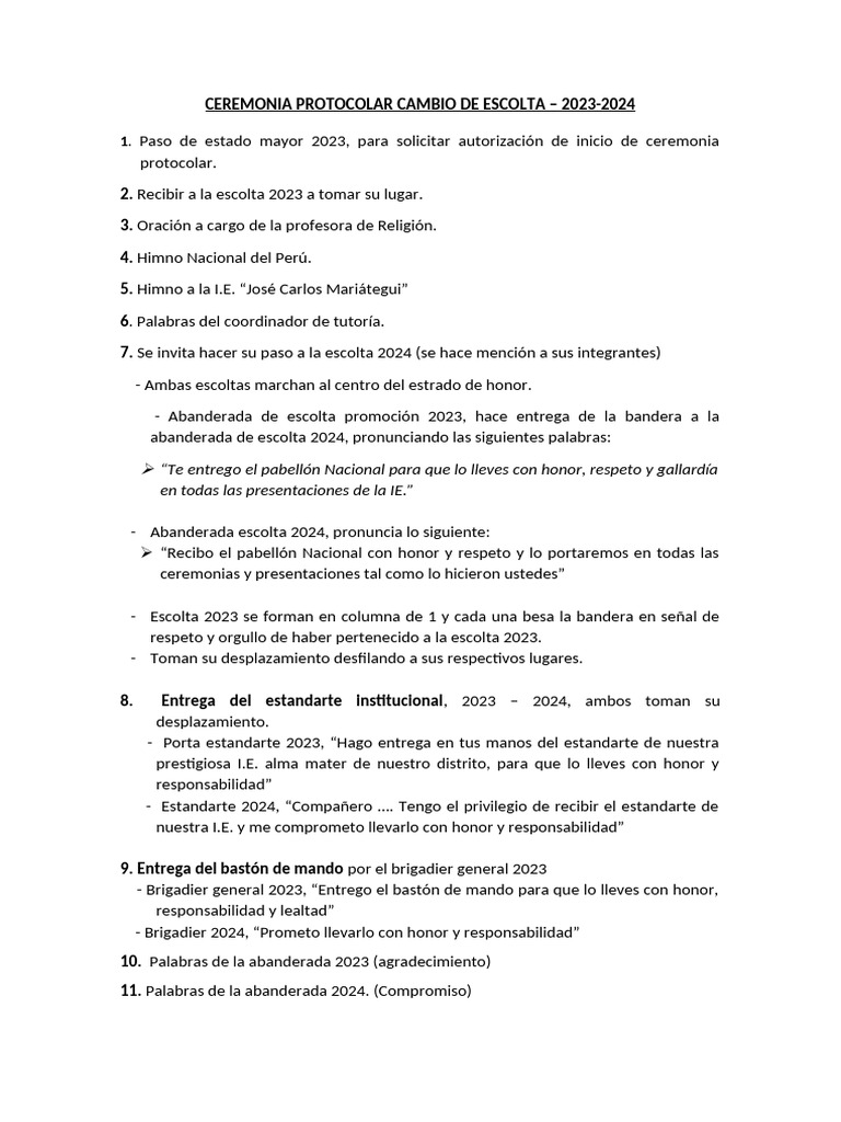 Ceremonia Protocolar Cambio de Escolta | PDF