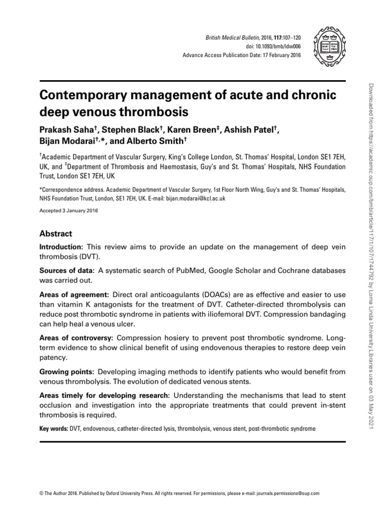 Contemporary Management of Acute and Chronic DVT - British Medical ...
