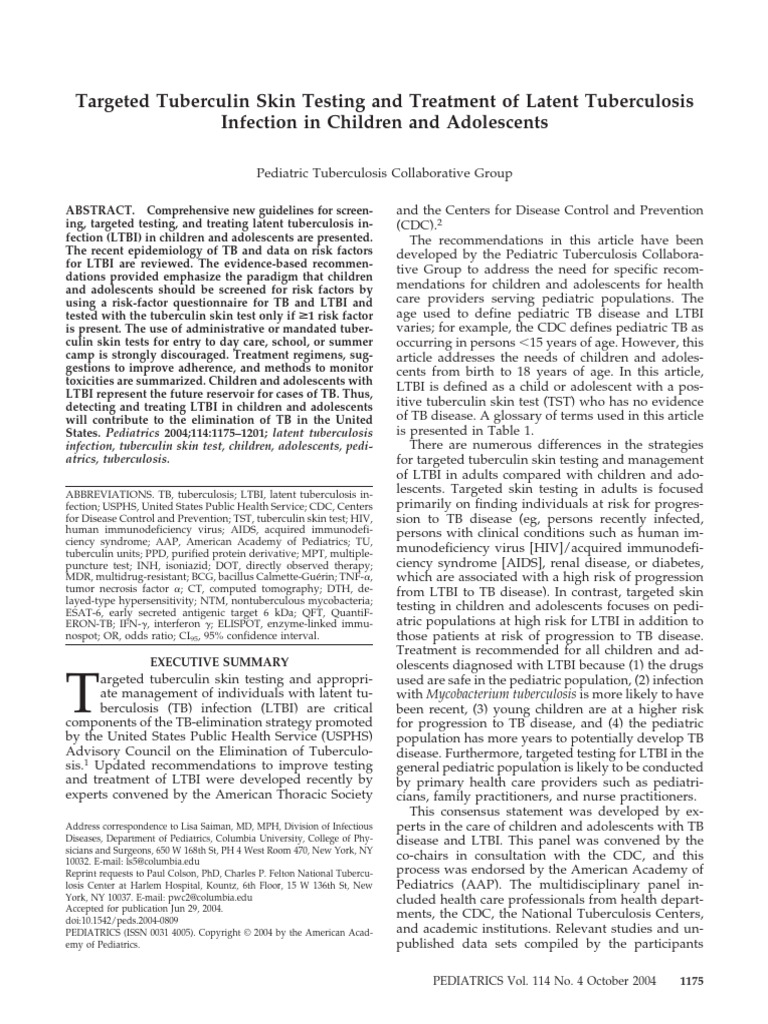 Pediatric Latent TB screening | PDF