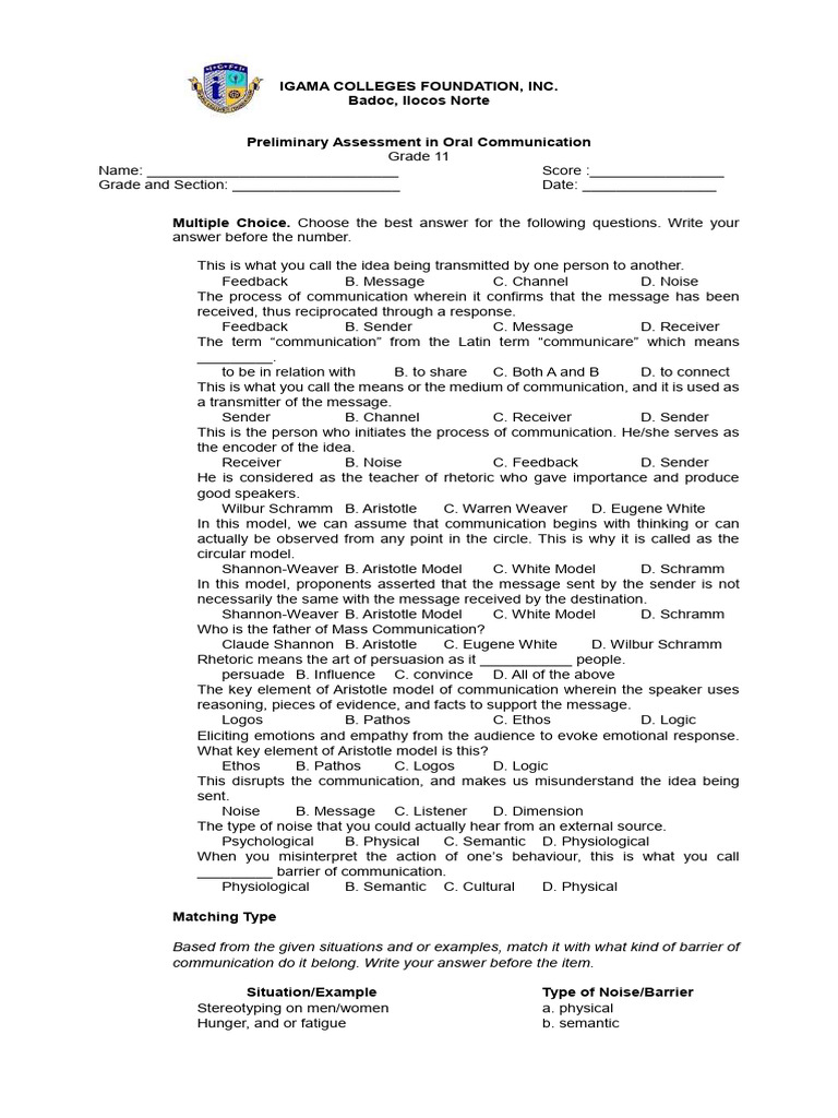 Prelim Testq Oralcomm | PDF