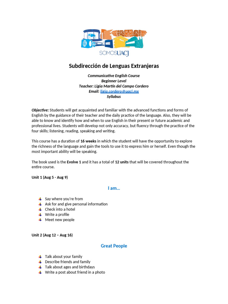Beginner English Course Syllabus UACJ | PDF | Human Communication