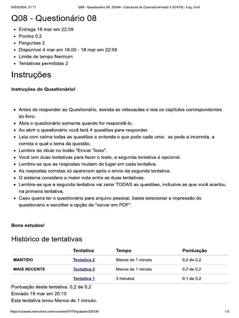 Q08 - Questionário 08 | PDF