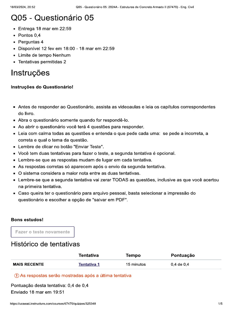 Q05 - Questionário 05 | PDF