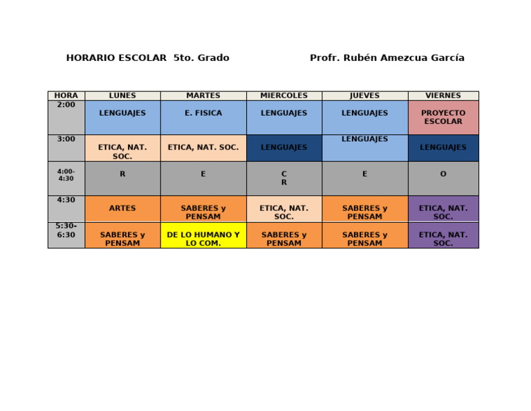 Horario Escolar 4to 24-25 | PDF