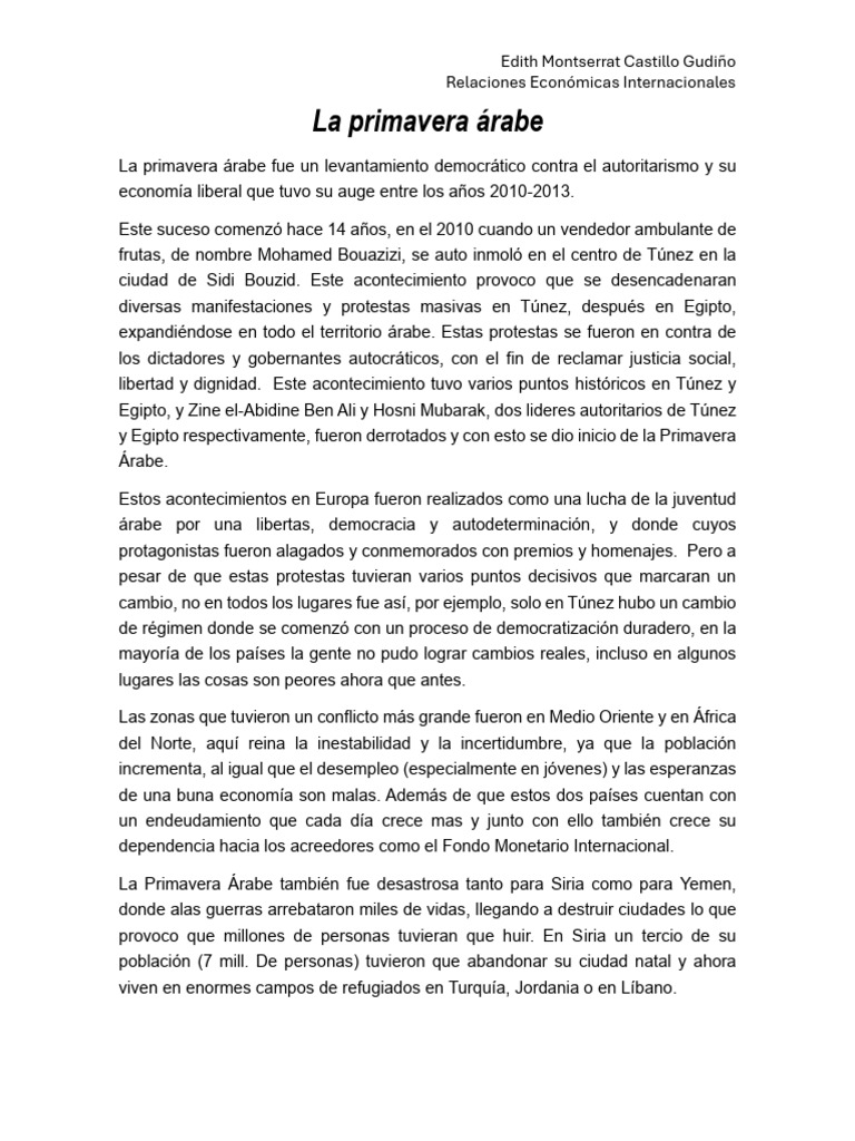 La Primavera Árabe | PDF | Primavera árabe | Finanzas y dinero