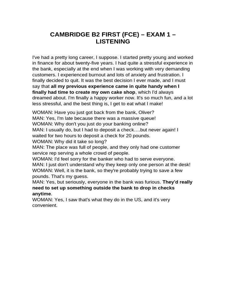 Cambridge B2 First Listening Exam 1 | PDF