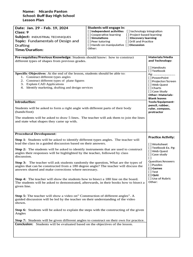 LP Industrial Techniques - GR9 Constructing Angles | PDF | Teachers ...