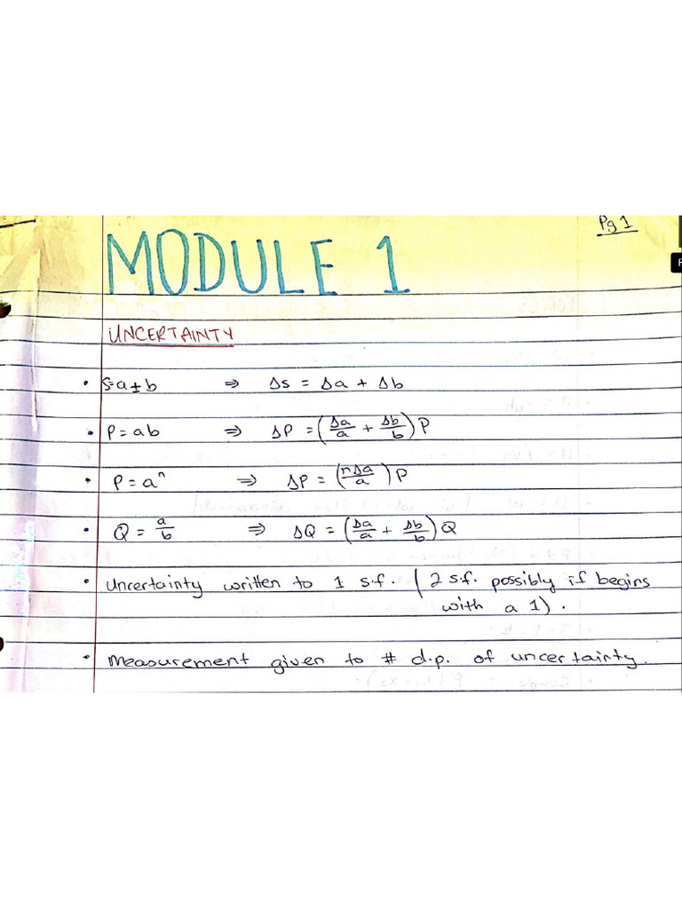 Physics Unit 1 Formulas | PDF
