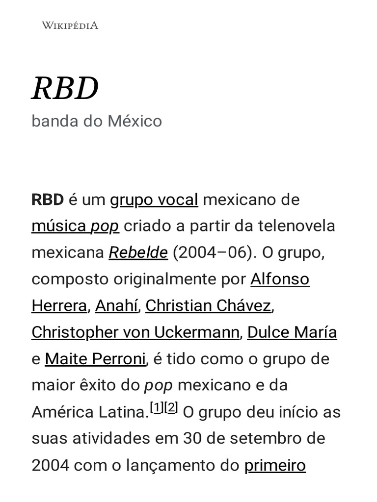 RBD - Wikipédia, A Enciclopédia Livre | PDF