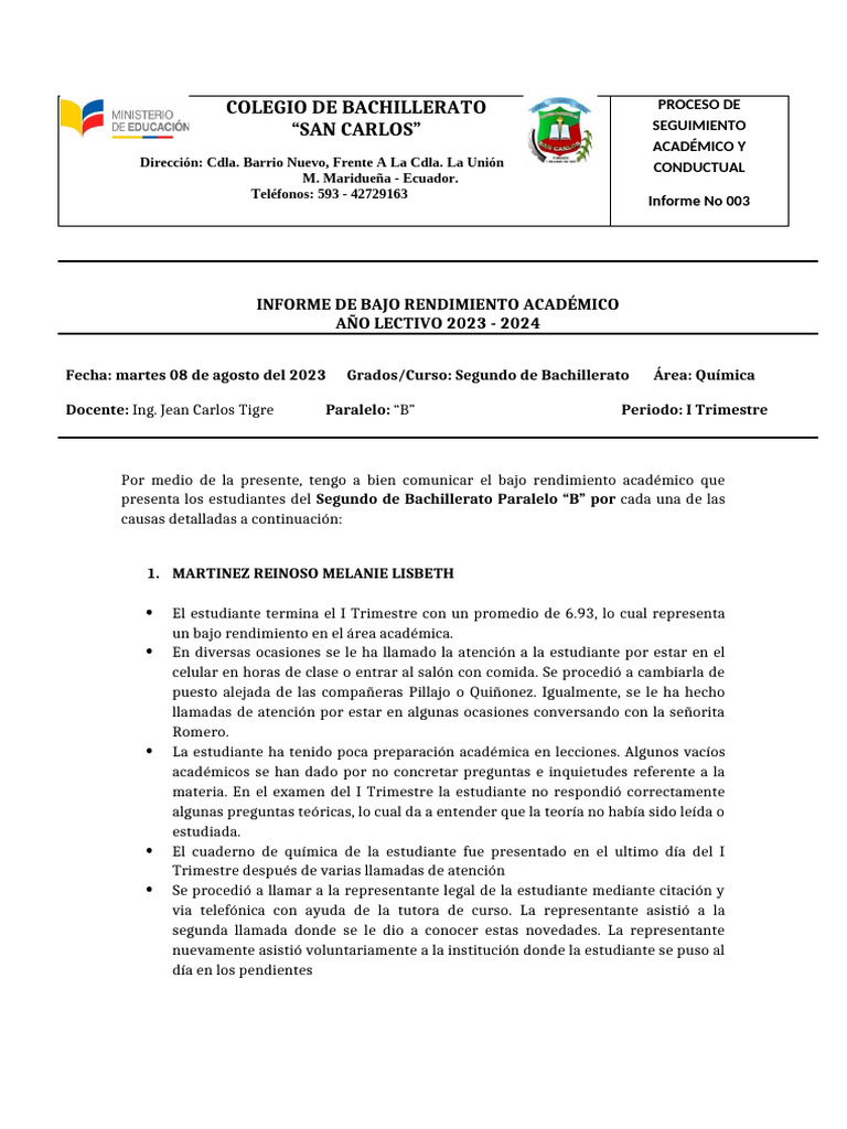 Informe Trimestral 2do B | PDF
