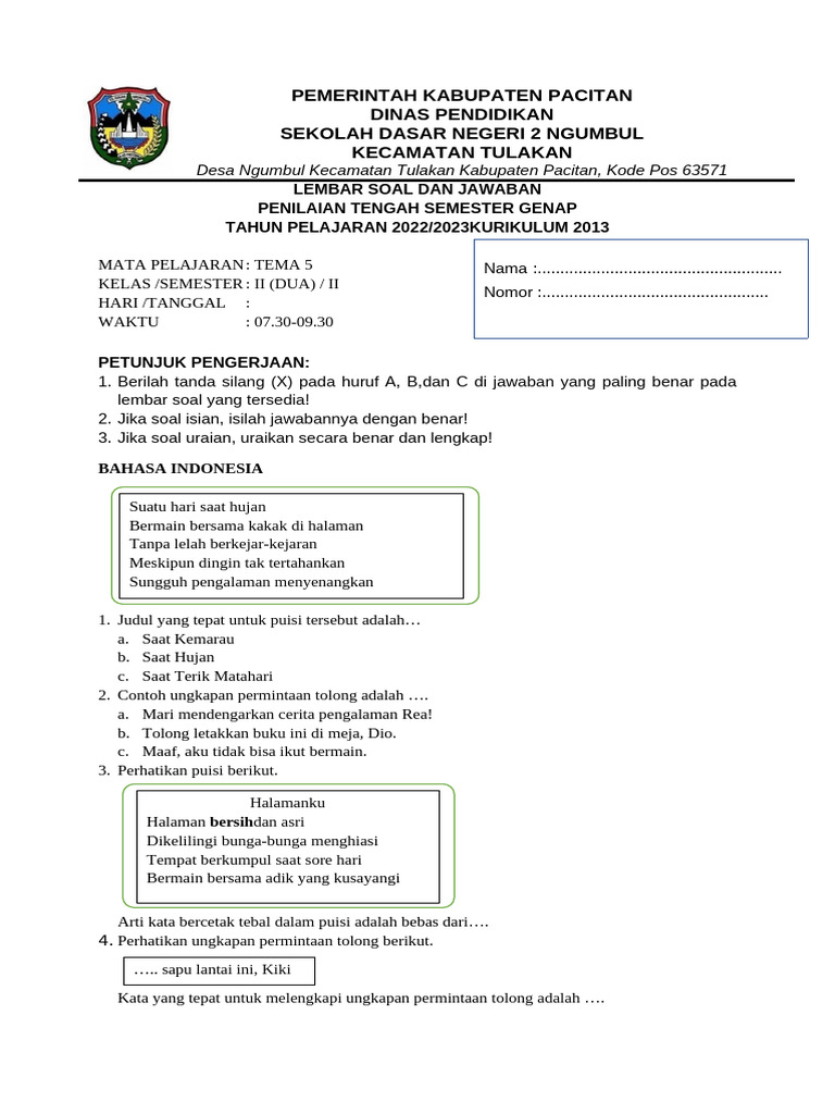 Soal Pts 5 Semester 2 THN 20212022 | PDF
