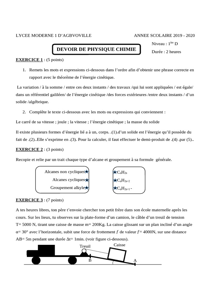 DEVOIR 1ere D 2018-2019 N°1 | PDF