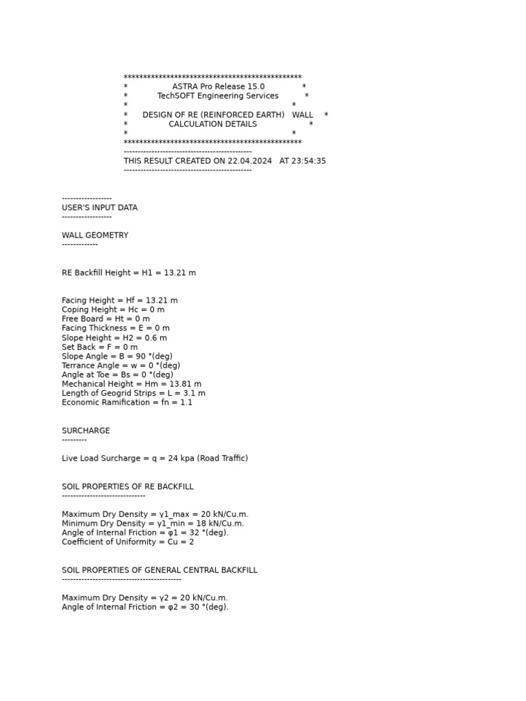 RE Wall Design Calculations | PDF