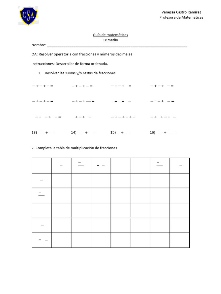 Guia 1medio Fracciones y Numeros Decimales | PDF