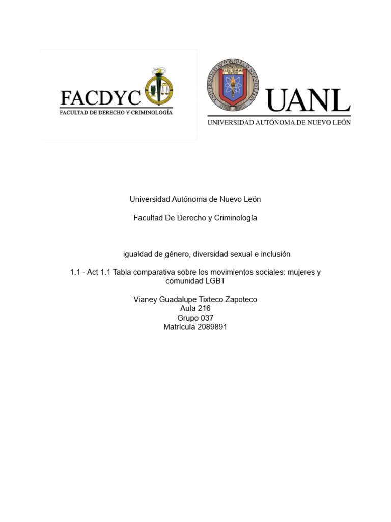 Act 1.1 Tabla Comparativa Sobre Los Movimientos Sociales Mujeres y Comunidad LGBT | PDF ...