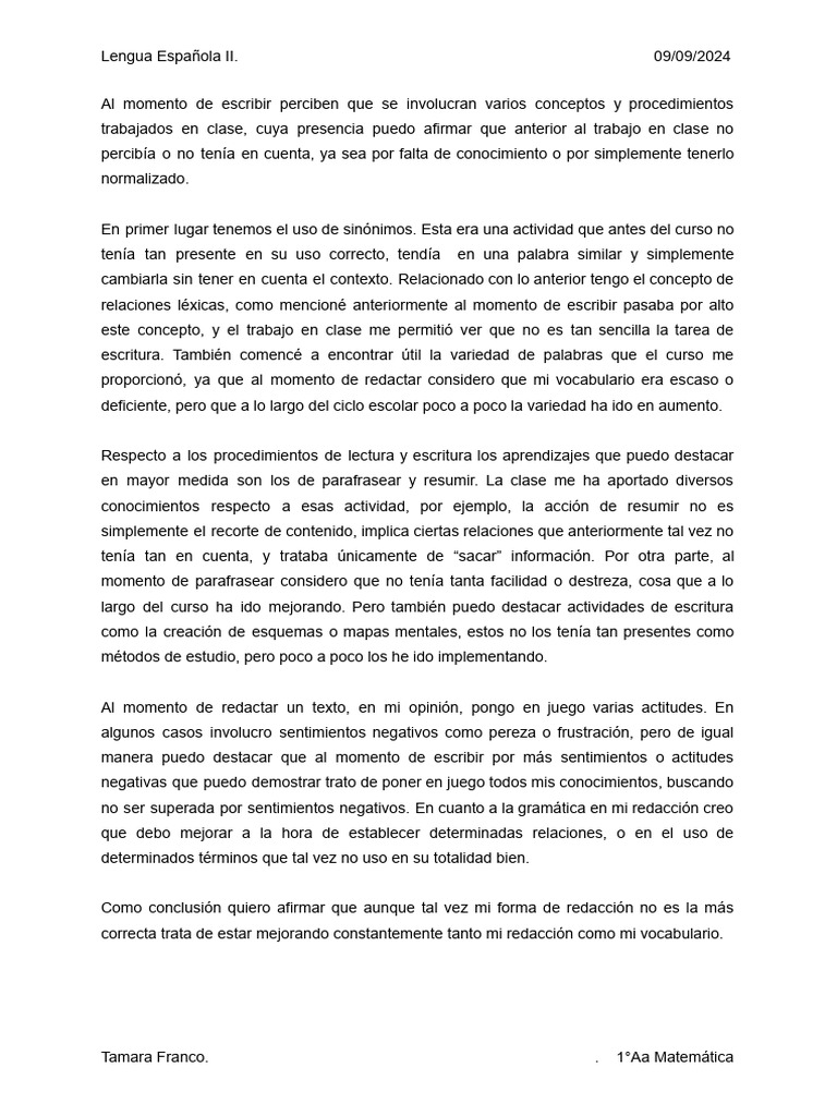 Reflexión Sobre Escritura | PDF