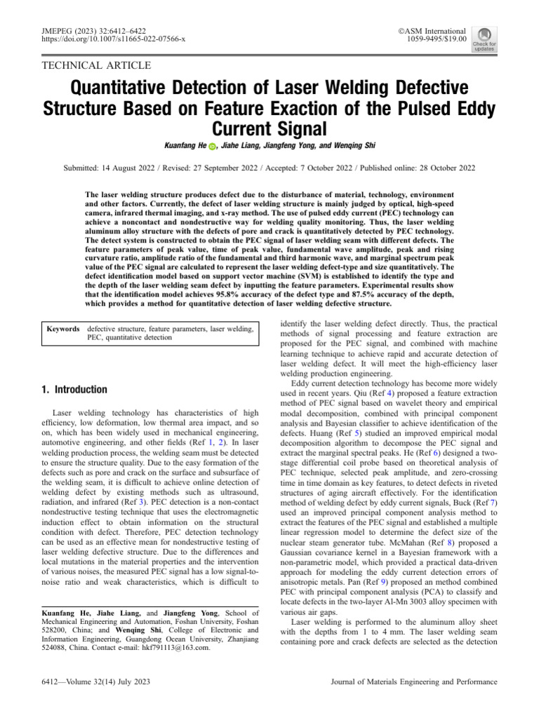 Quantitative Detection of Laser Welding Defective Structure Based On ...