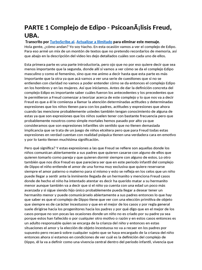 PARTE 1 Complejo de Edipo - PsicoanÃ¡lisis Freud, UBA. | PDF