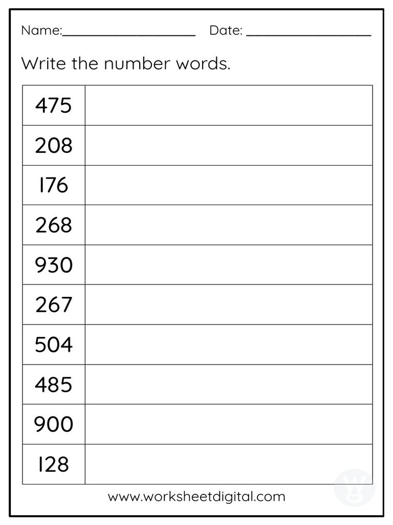 Write the Number Words Year 2 26y99q | PDF