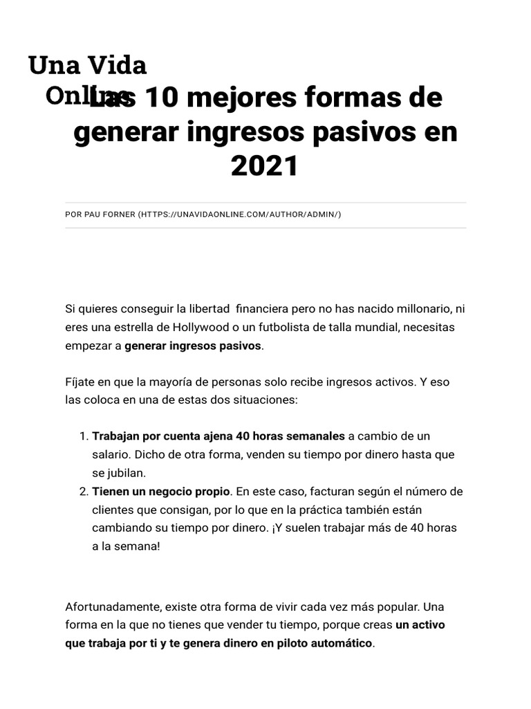 Las 10 Mejores Formas de Generar Ingresos Pasivos en 2021 | PDF