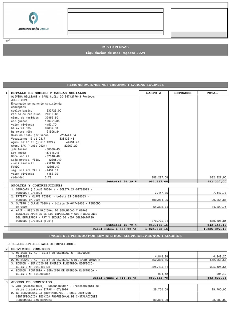 Mis Expensas Liquidacion de Mes: Agosto 2024: Fantelli Maria Uf: 053 Piso: 7 Dto: A | PDF