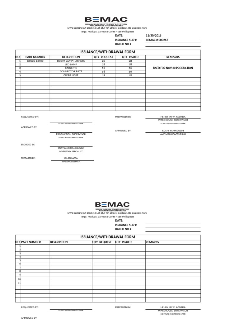 ISSUANCE FORM BLANK | PDF