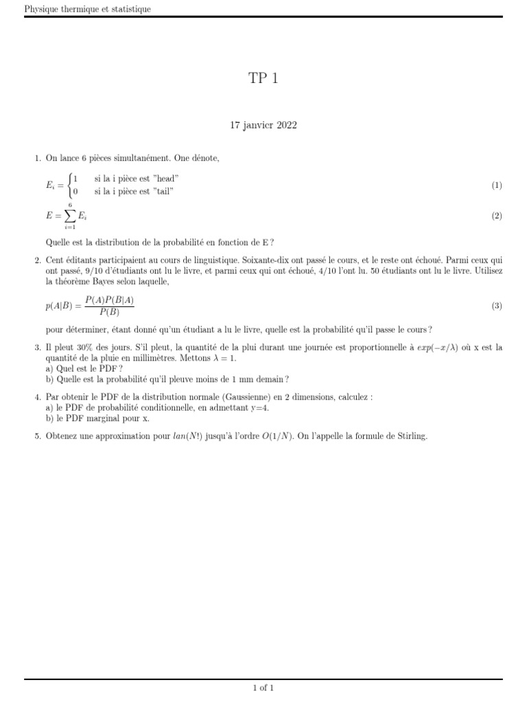 Stat Mech Zjdh TP01 | PDF