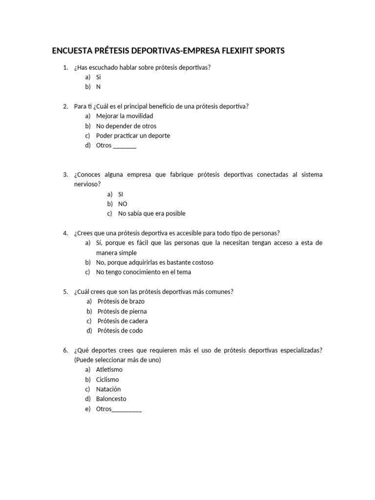 Encuesta de Protesis Deportivas | PDF