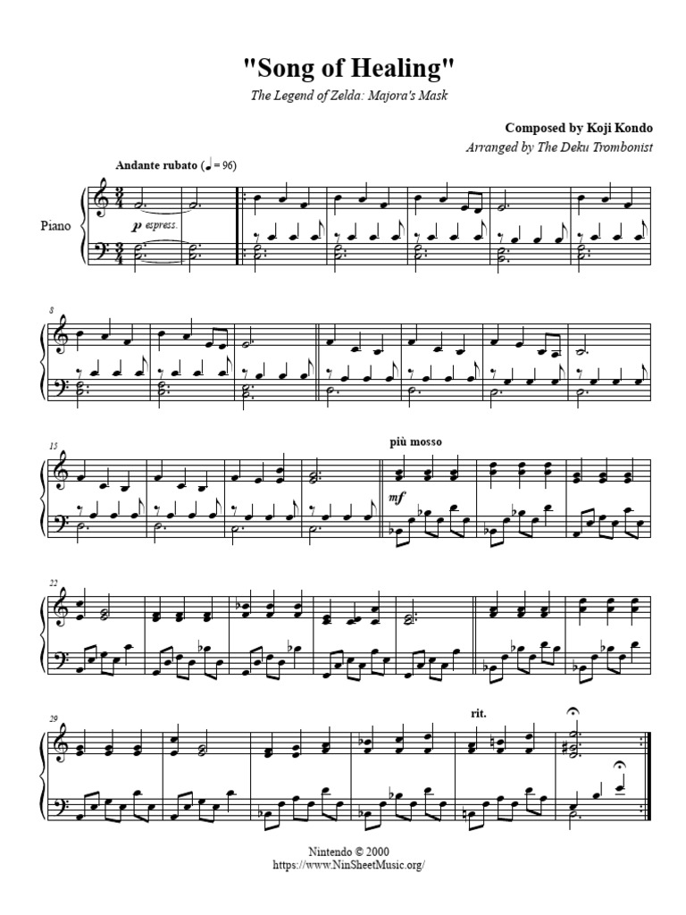 The Legend of Zelda Majoras Mask - Song of Healing | PDF
