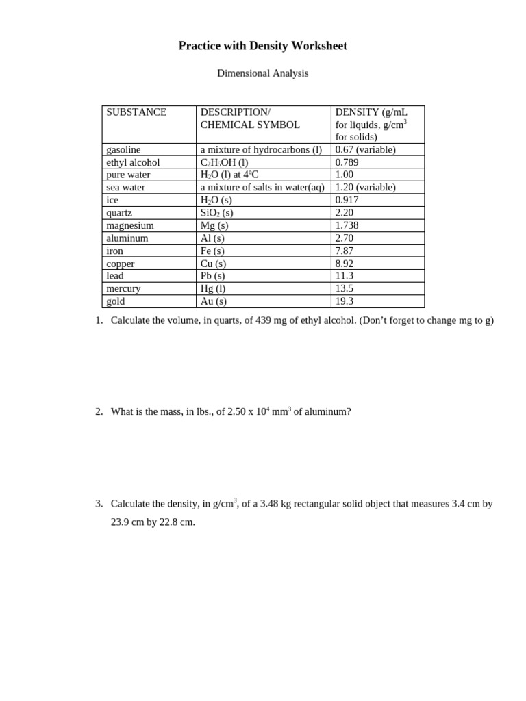 dimensional_analysis_and_density_worksheet | PDF