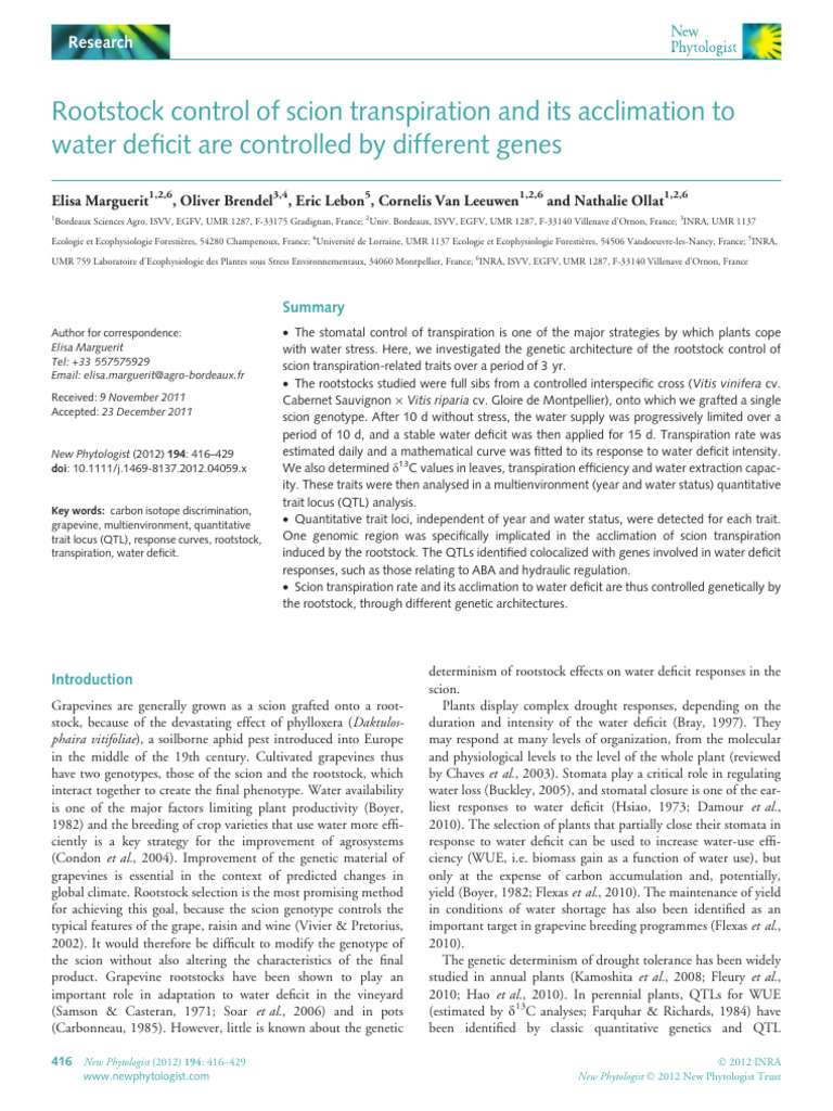 1) Rootstock Control of Scion Transpiration and Its Acclimation To ...