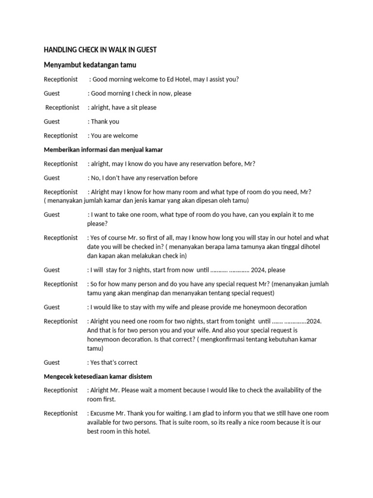 Handling Check in Walk in Guest (2024) | PDF