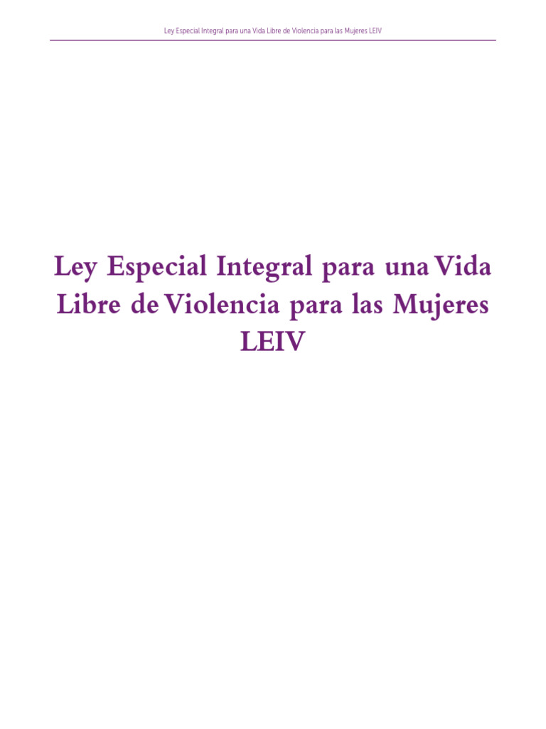 Ley Especial Integral para Una Vida Libre de Violencia para Las Mujeres ...